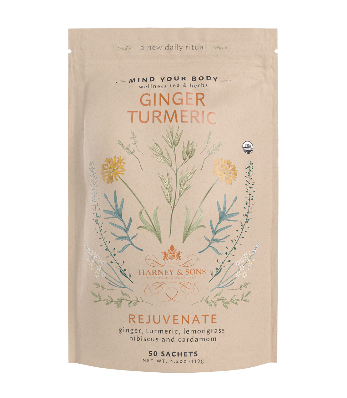 Organic Ginger Turmeric Tea | Wellness Tea - Sachets / Bag of 50 ...