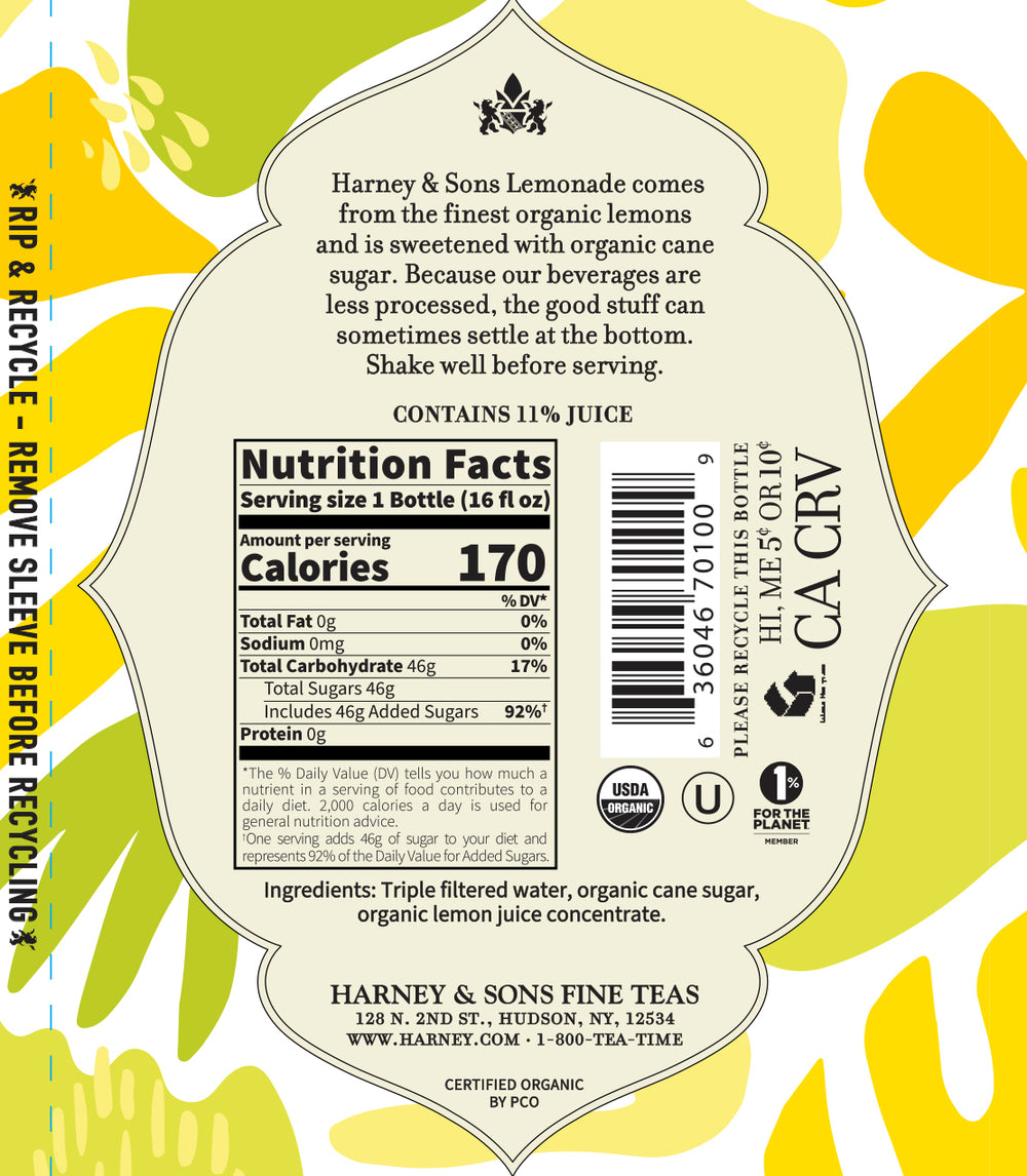 Organic Lemonade | 16oz (Pack of 12) - Harney & Sons Fine Teas