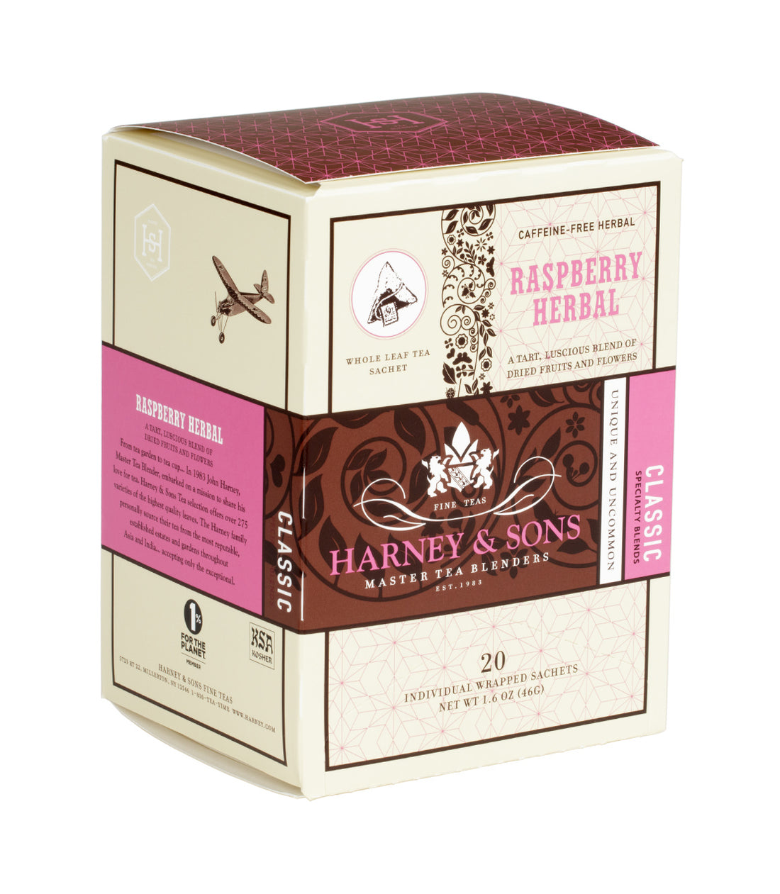 Raspberry Herbal Tea - 20 Sachets - Caffeine Free - Harney & Sons Fine Teas
